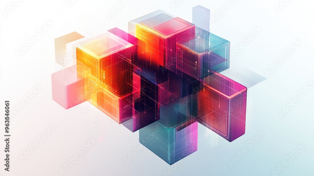 A colorful cube made up of many smaller cubes. The cubes are in ...