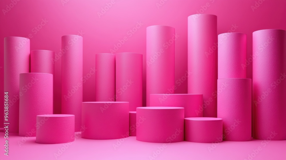 3d Abstract Minimal Geometric Backgroun3d Pink Cylinders Isolate3d Objects Primitive Shapes