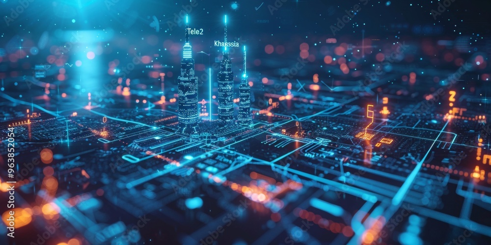 Graph with two rising line graph with cell towers, with text Stock ...