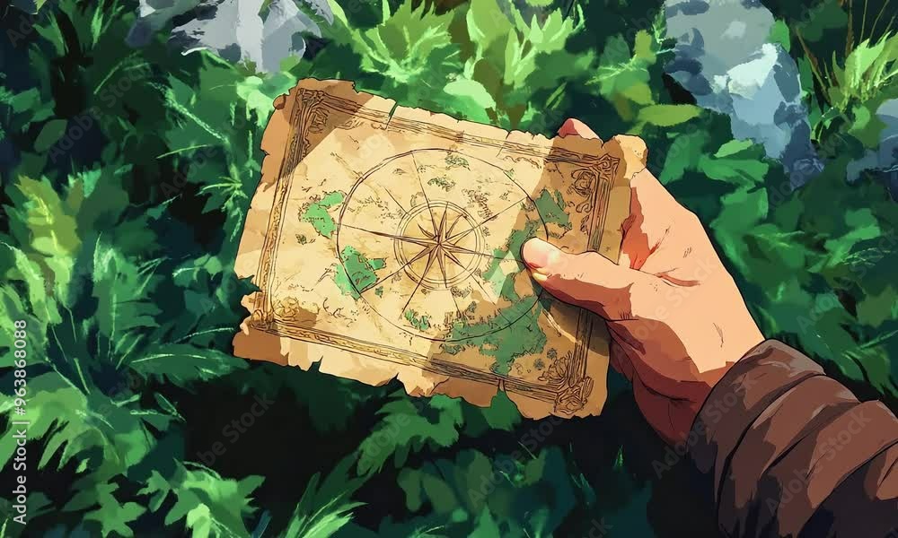 Animated Hand Holding Ancient Map in Lush Forest - 4K Video Stock for ...