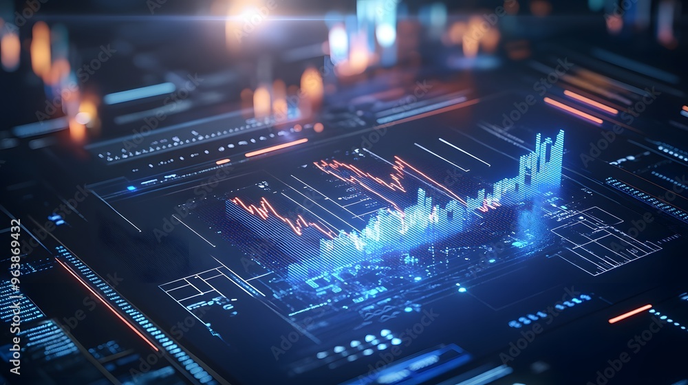 Photo & Art Print Futuristic data visualization with glowing graphs and ...