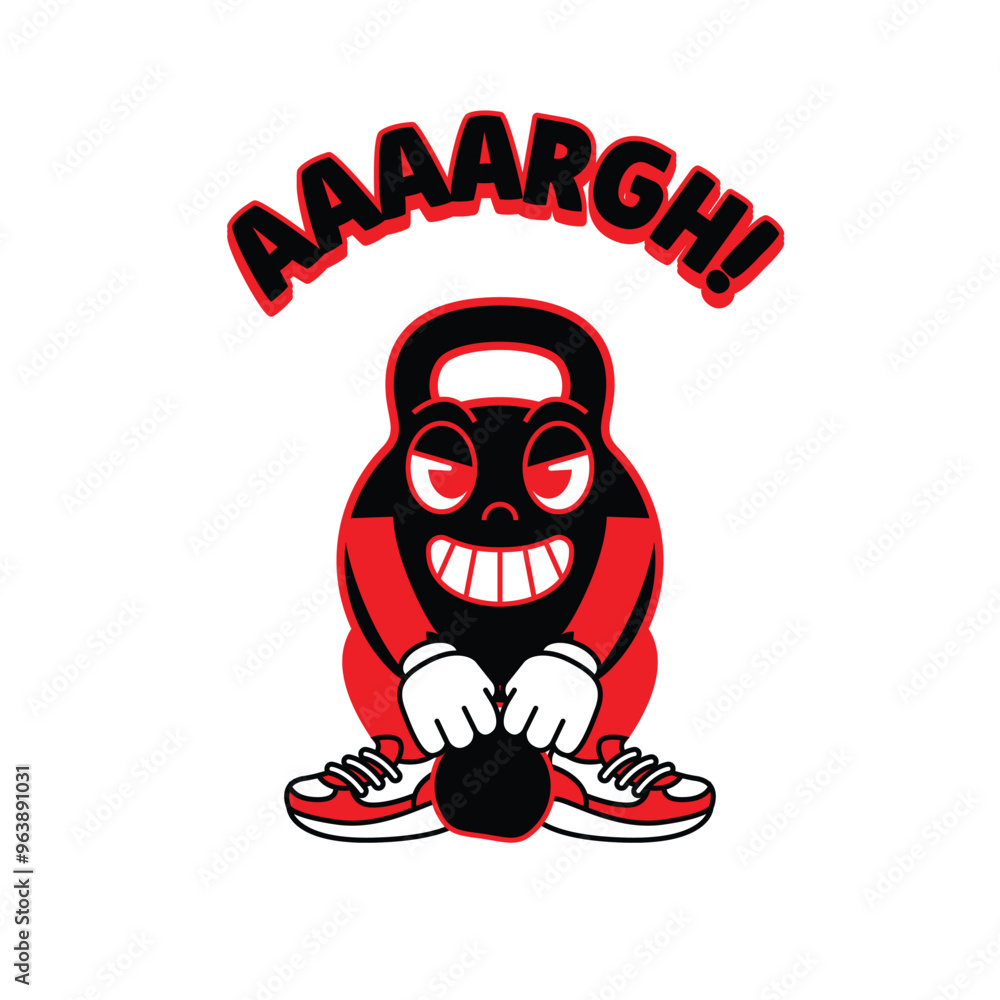 Gym Kettlebell retro mascot with hand and foot doing fitness. Retro ...