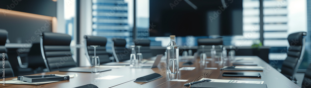 Office conference room with banknotes, asset management presentations ...