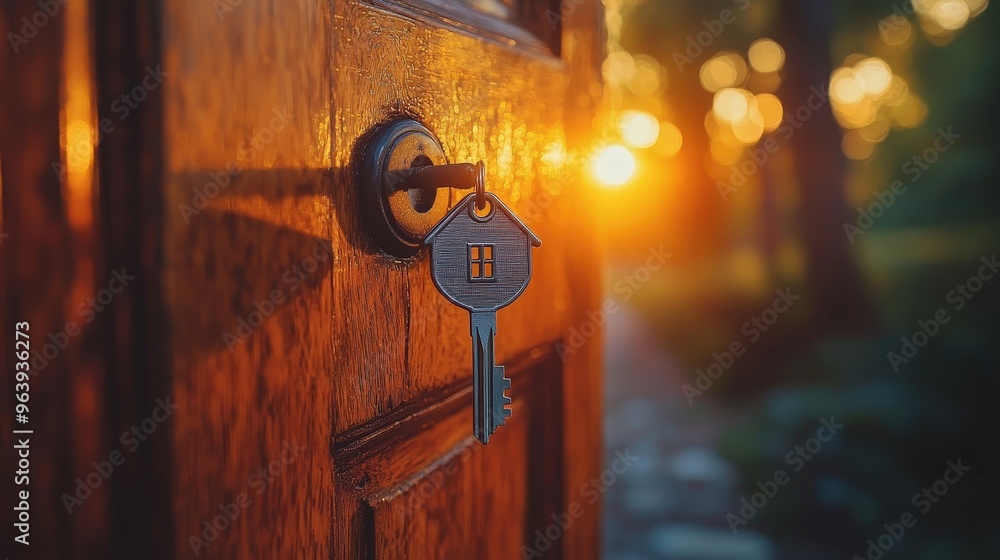 Key to Happiness: Open Door with Key and House-Shaped Keychain ...