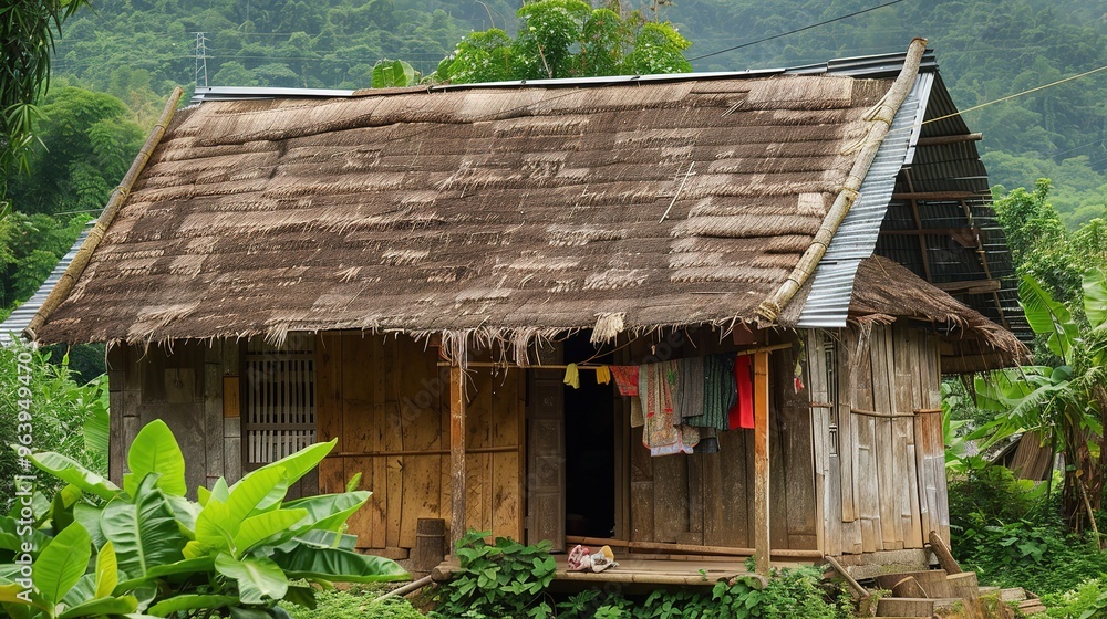 Rustic Hut in a Natural Setting. A charming depiction of a traditional ...