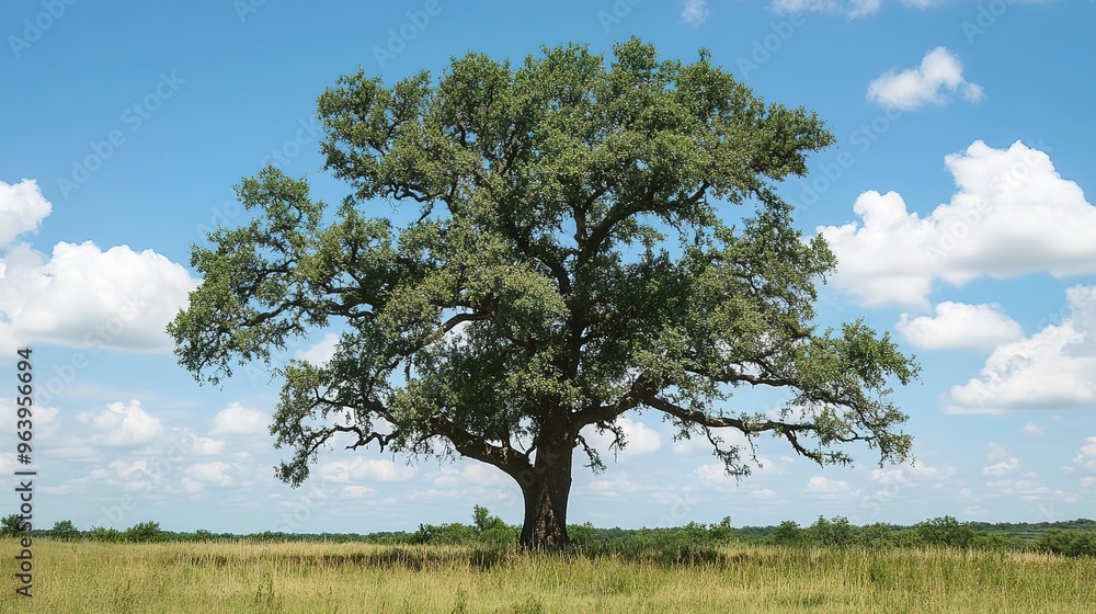 Majestic Oak Tree with Sturdy Trunk and Sprawling Branches. A large ...