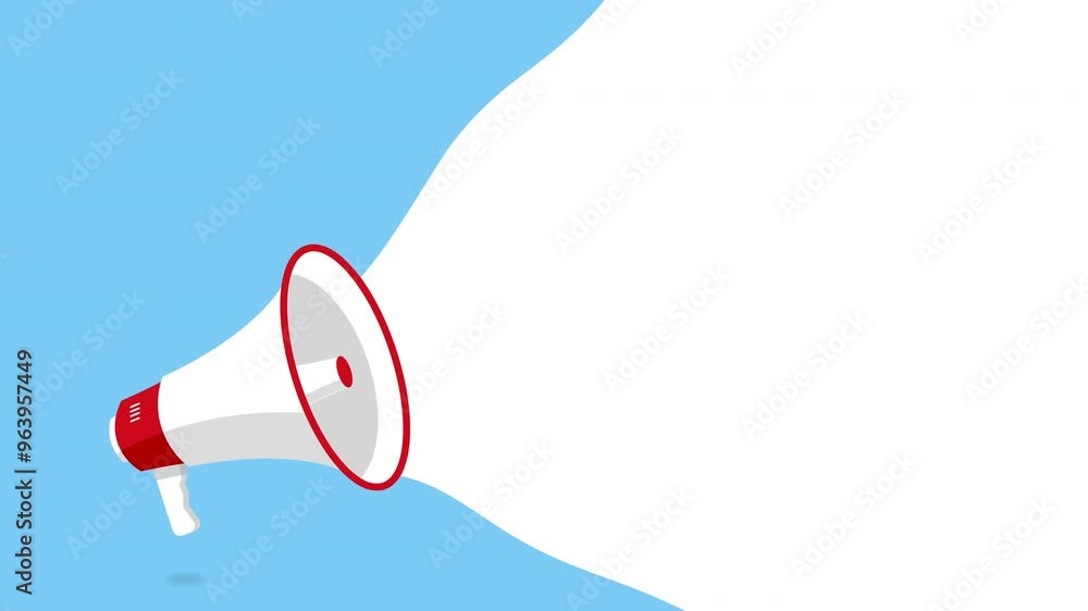 Megaphone wave on blue and white background Announcement concept with ...