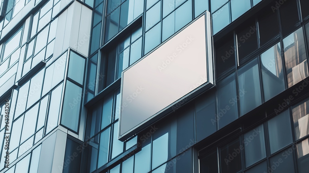 Square signboard mockup on building facade in PSD format. Clean and ...
