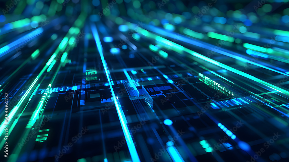 The setting showcases a stateoftheart presentation of futuristic digital aspects, symbolizing ...