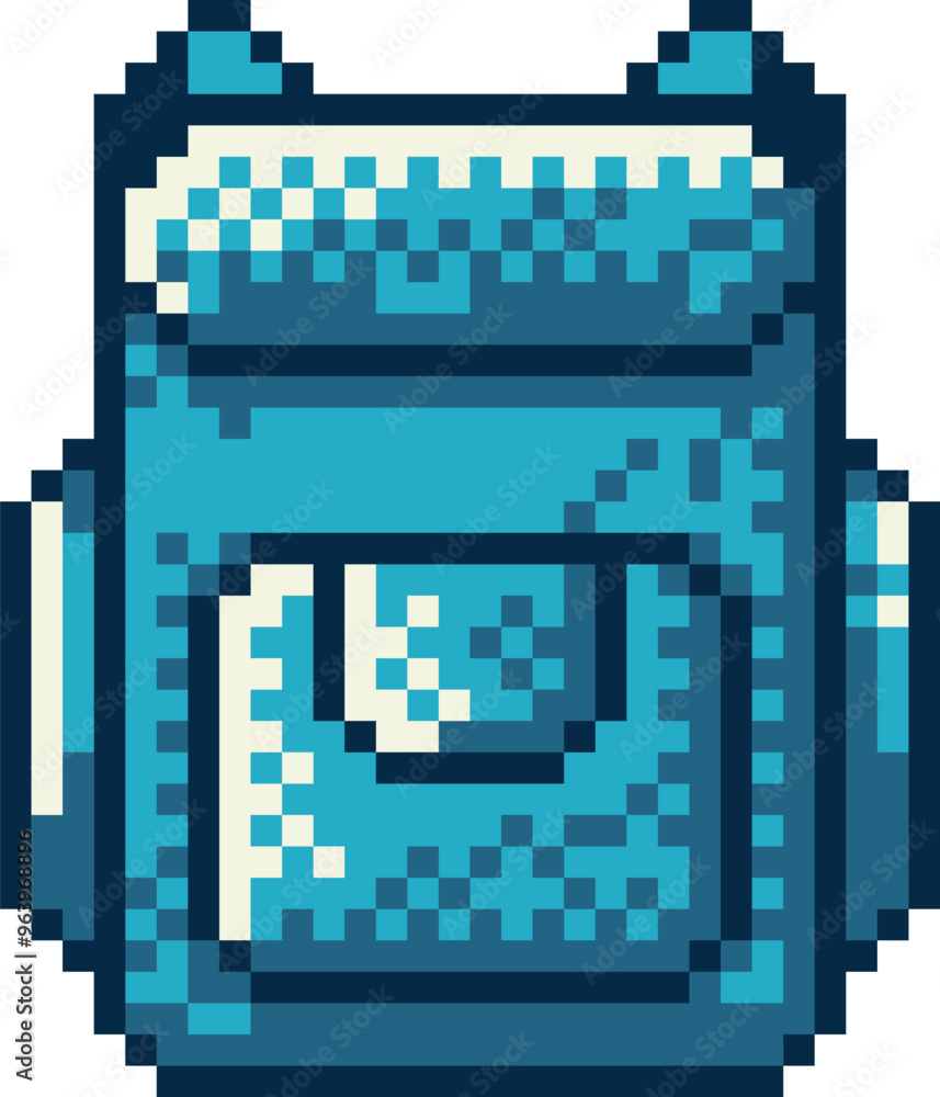 Vetor de Abstract blue backpack in pixel art style simple icon. Retro 8 ...