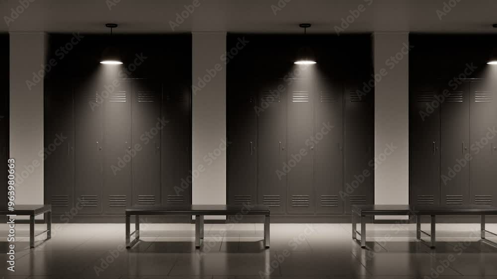 Empty Changing Room In School Dressing Room With Grey Lockers And ...