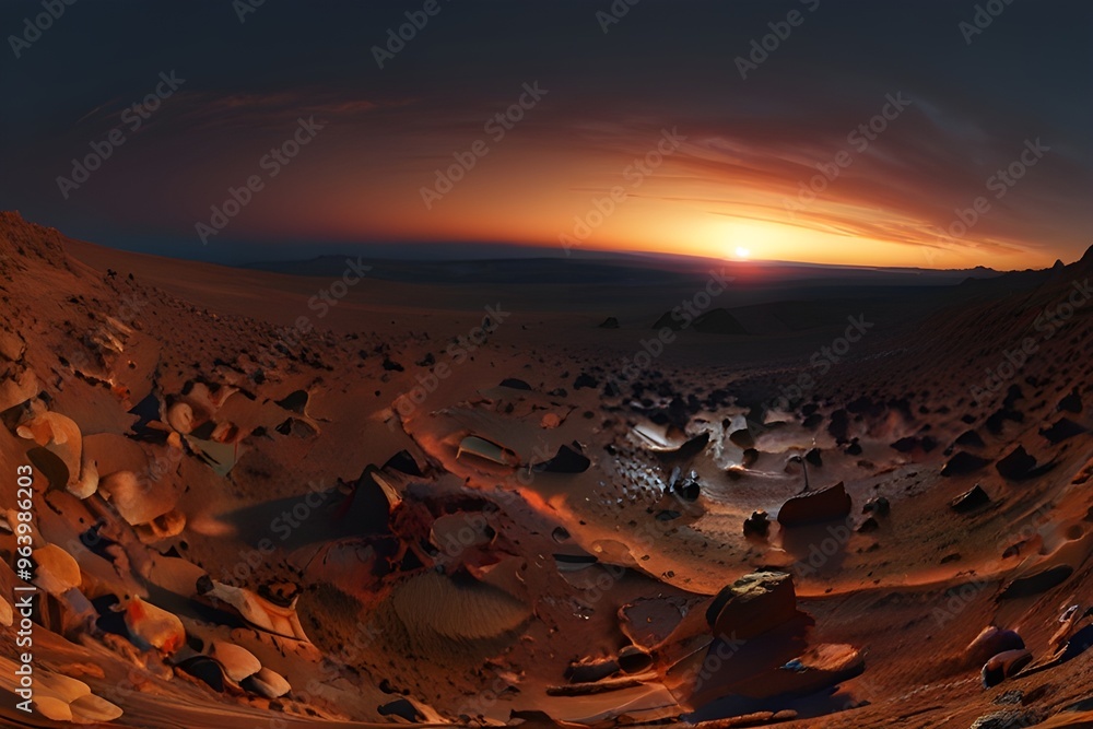 Foto de 360 HDRI panorama of Mars sunset. Martian landscape ...