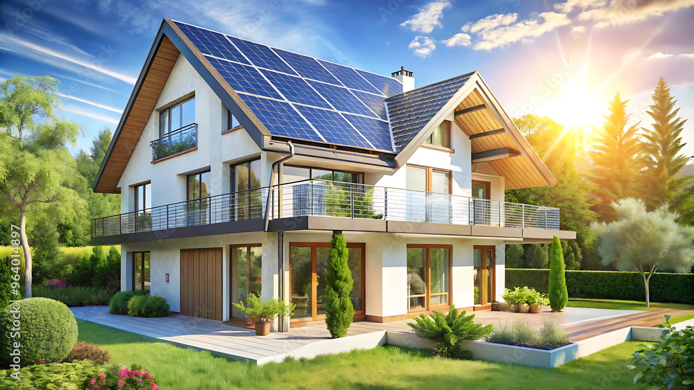 solar panels on a rooftop,the solar panels are large, rectangular, and have a grid-like pattern ...