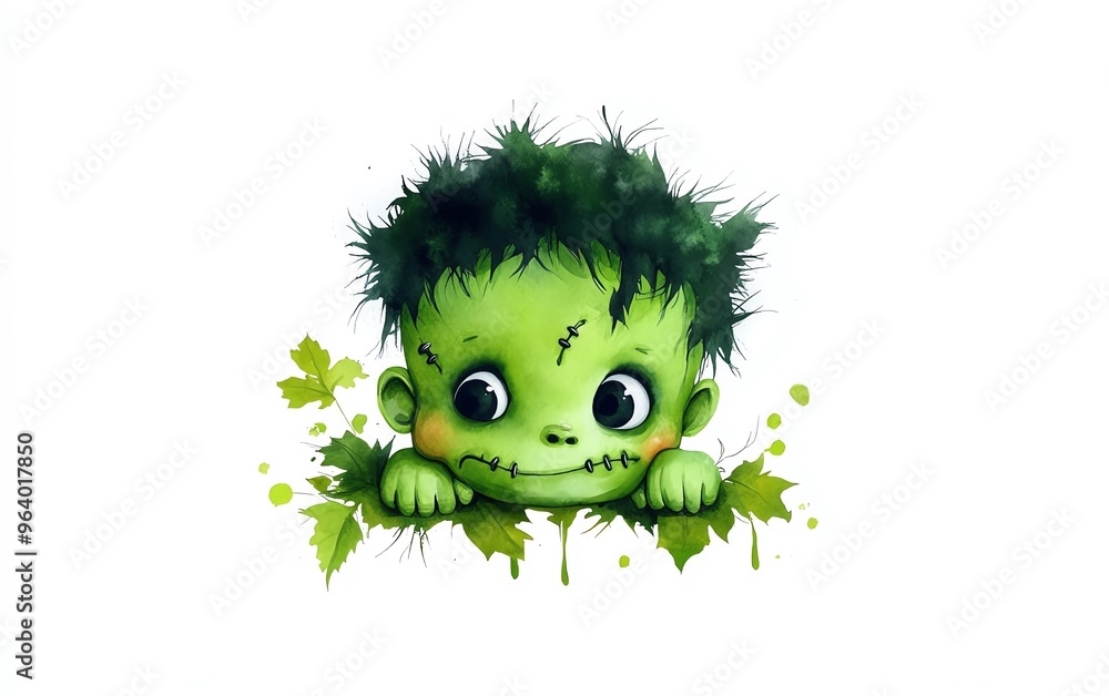 Baby Frankenstein character clipart, Halloween element, watercolor ...