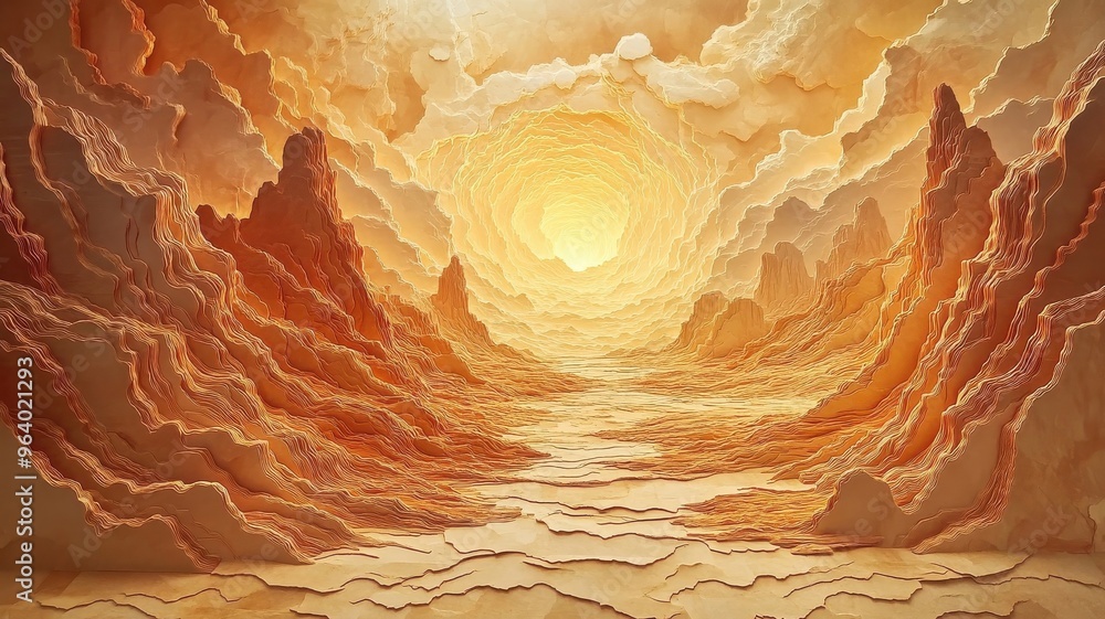 Barren land depicted in paper art style, showcasing layered cut-outs to ...