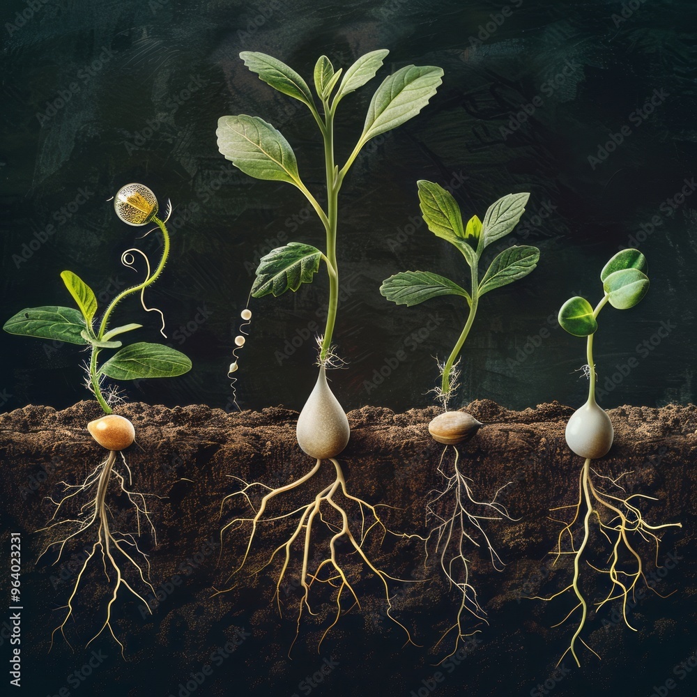 A botanical illustration of the life cycle of a plant, from seed to ...