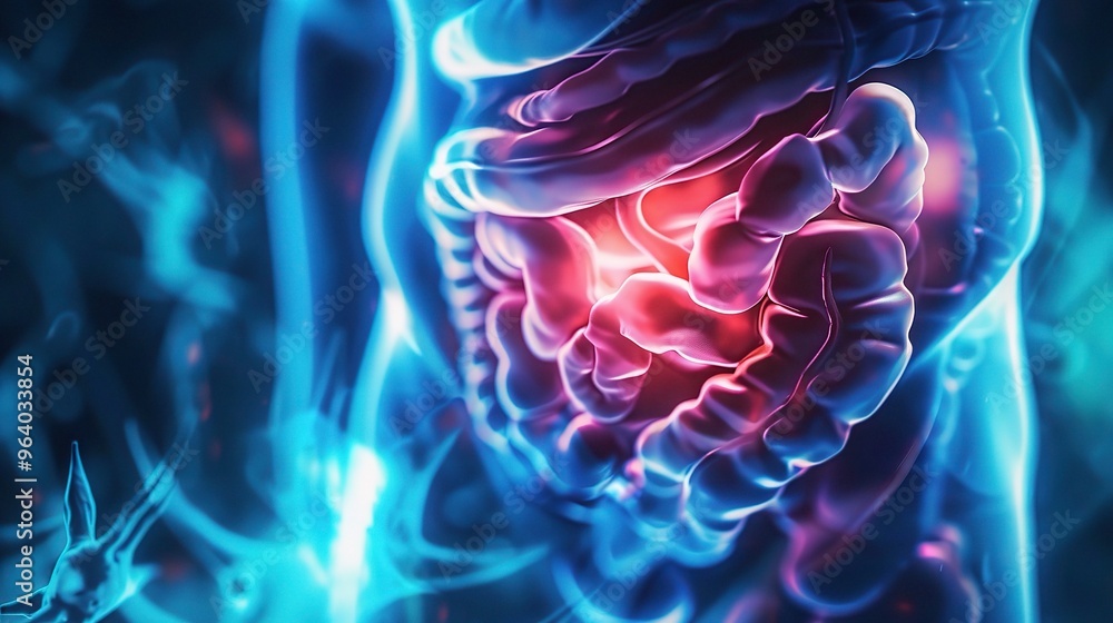 A detailed look at appendicitis showing the affected area. The appendix ...