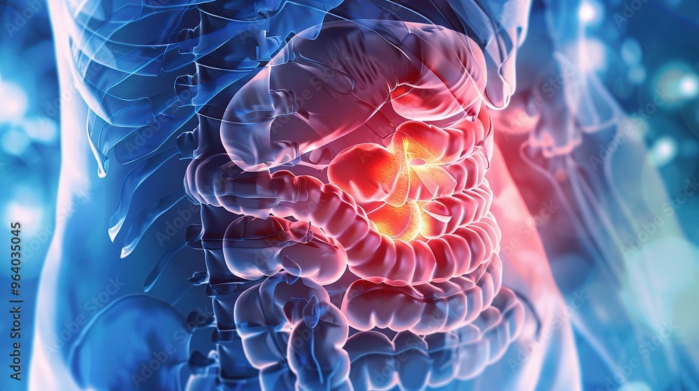 A detailed look at appendicitis showing the affected area. The appendix ...