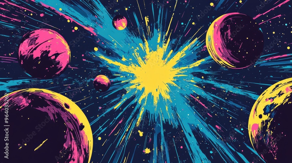 Line art illustration depicting Earth and stars from a cosmic ...