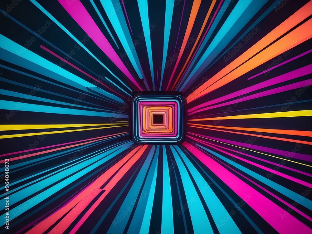 psychedelic square vortex with radiating stripes of neon colors drawing ...
