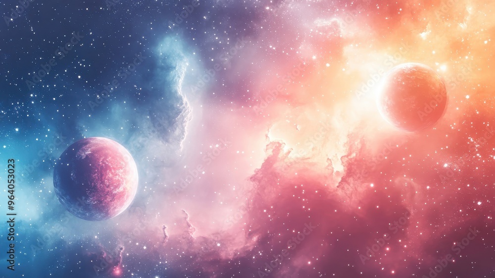Solar system rendered in watercolor style with soft gradients, gentle ...