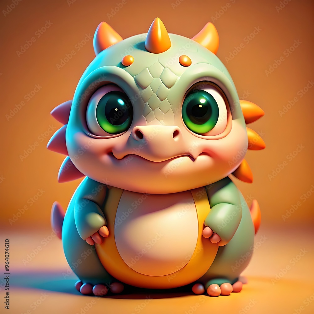 A very cute, chubby cartoon-style dragon, featuring a big round head, a ...