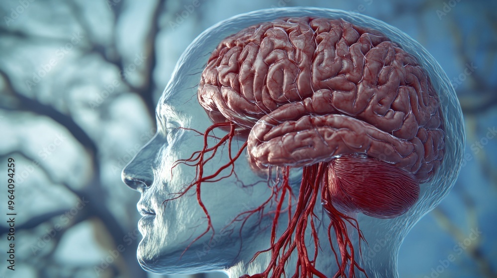 A medical illustration showing a stroke, with detailed visuals of the ...
