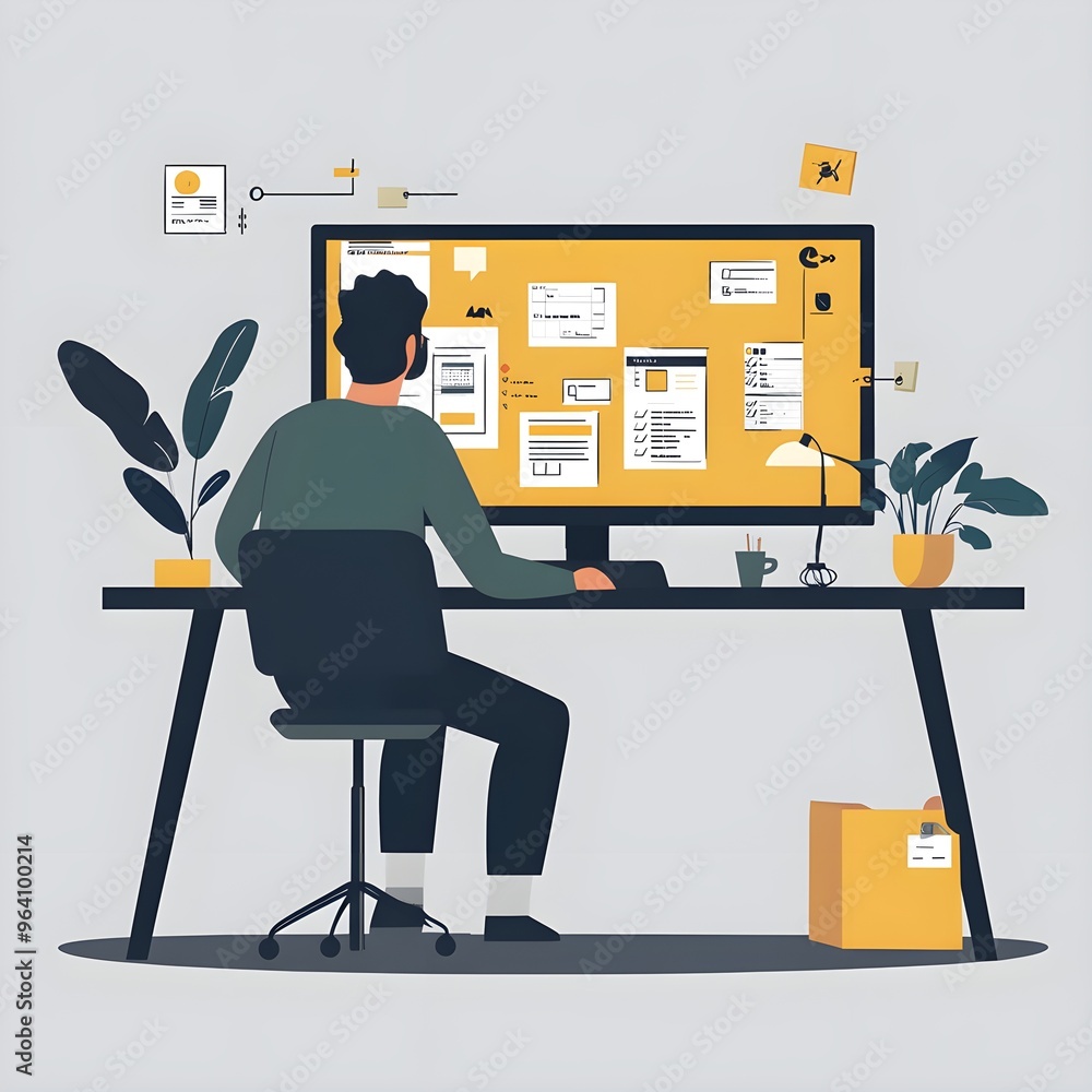 6. Thing management flat design side view project planning animation ...