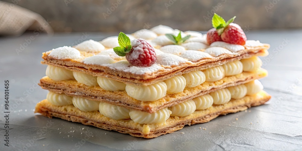 Delicate layers of puff pastry and vanilla cream in a classic French ...