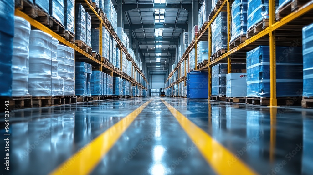 Clean warehouse environment with clear safety signage and orderly ...