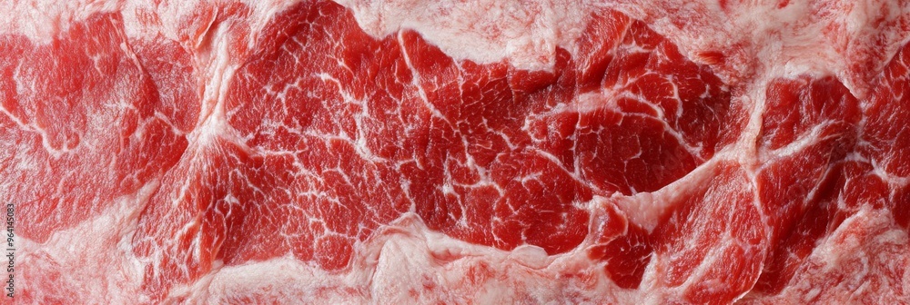 Detailed and closeup fresh raw red marbled beef texture showcases rich ...