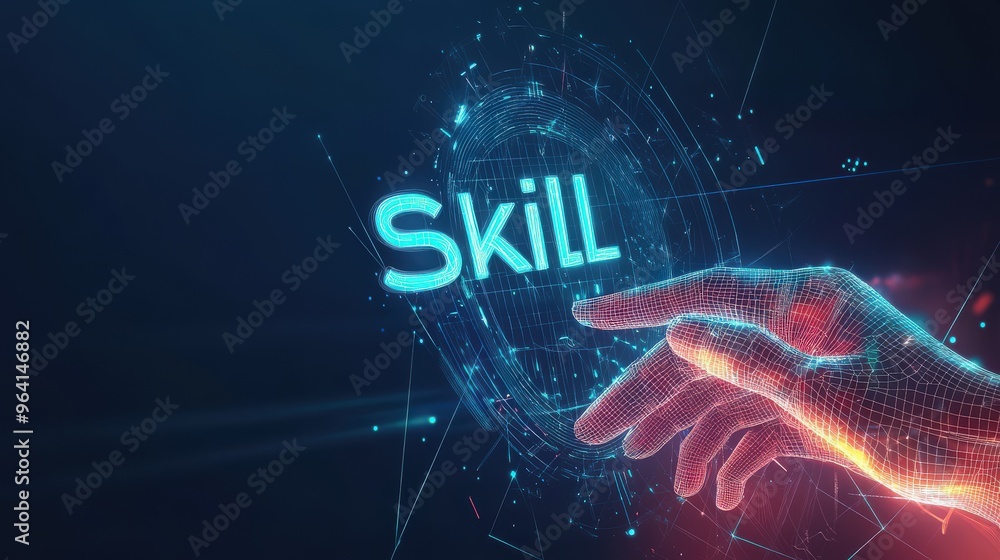 Skill levels knob button. Increasing Skills Level. Wireframe hand ...