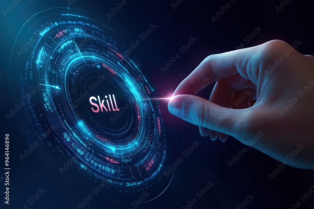 Skill levels knob button. Increasing Skills Level. Wireframe hand ...