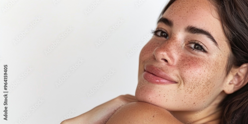 A woman with red hair and freckles is smiling and posing for a picture ...