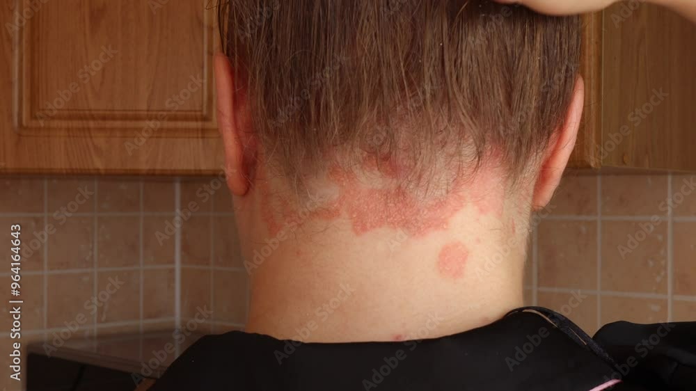 Psoriasis. Psoriasis plaques on a girl’s head. Itching and. rash on the ...