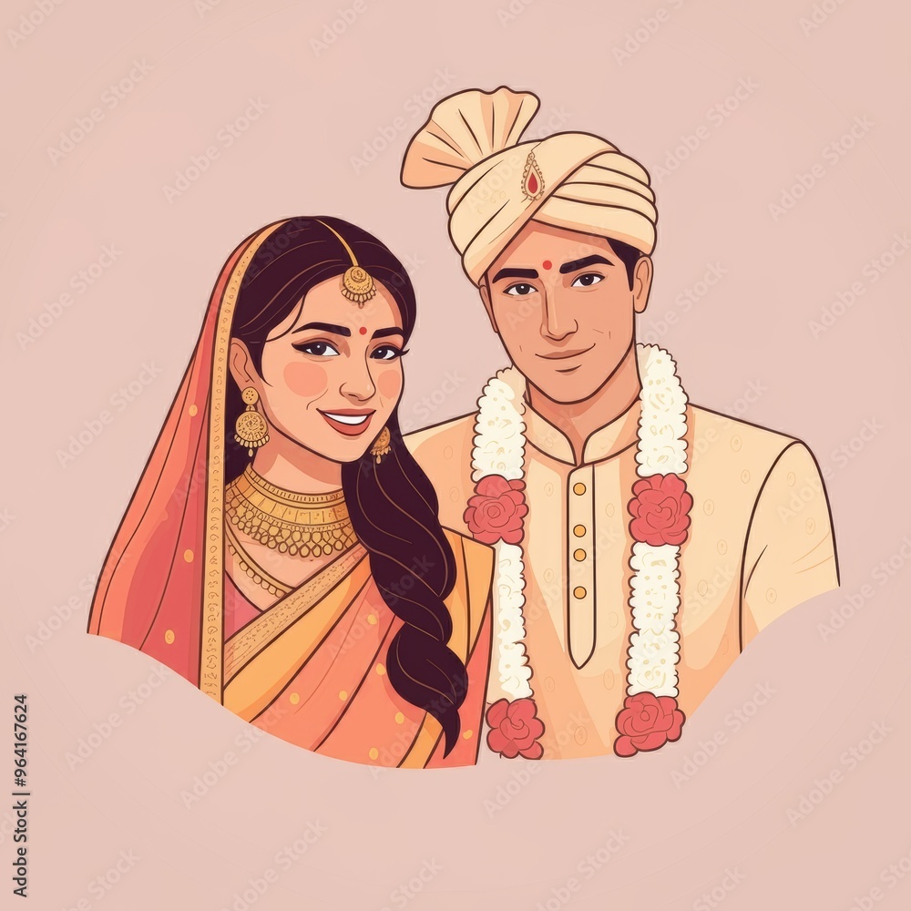 Indian Hindu wedding bride and groom illustration art for Indian ...