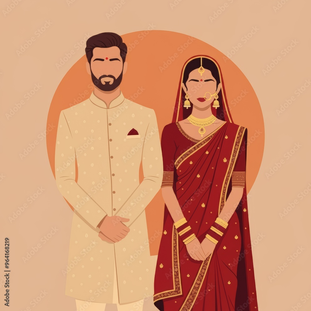 Indian Hindu wedding bride and groom illustration art for Indian ...
