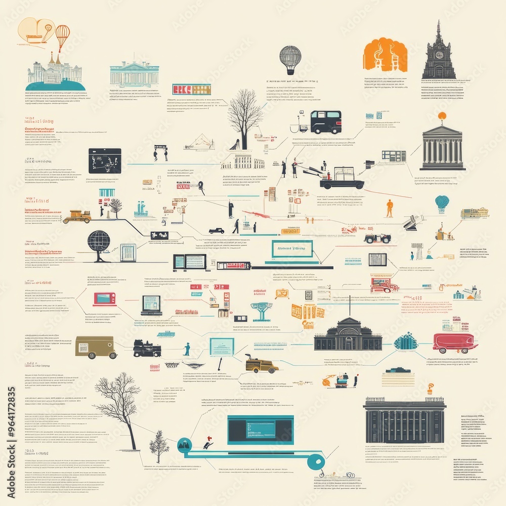 Illustrated infographic depicting the history of the internet. Stock ...