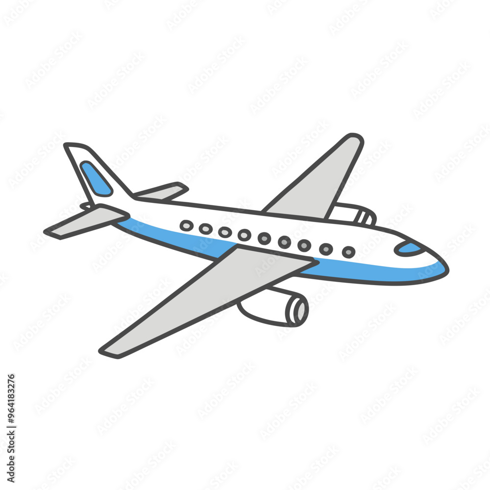 a simple, cartoon-style drawing of an airplane. The airplane is ...