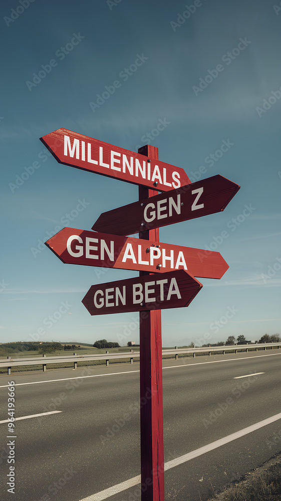 Signboard with Millenials, Gen Z, Gen Alpha, and Gen Beta with ...