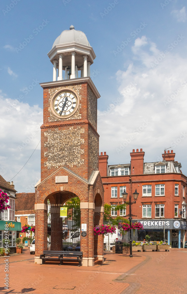 Chesham, England - 20th August 2024: The clock tower in the High STreet ...