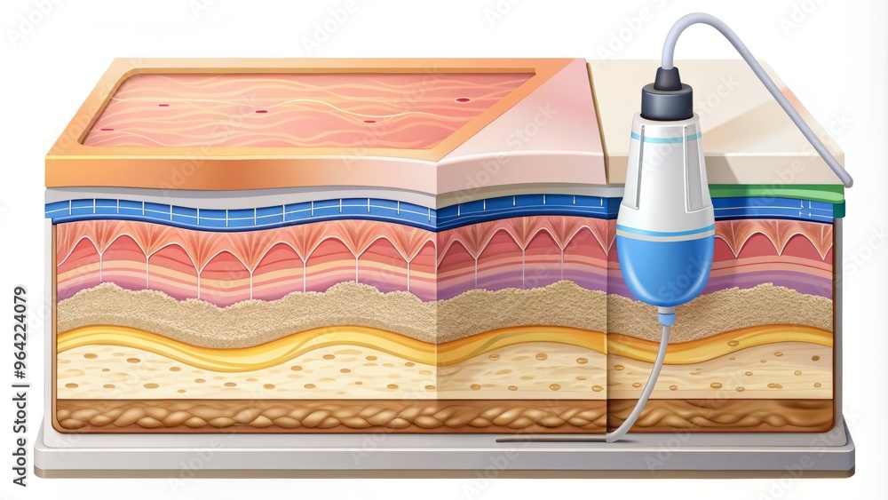 Detailed vector diagram showing the layers of skin being examined by an ...