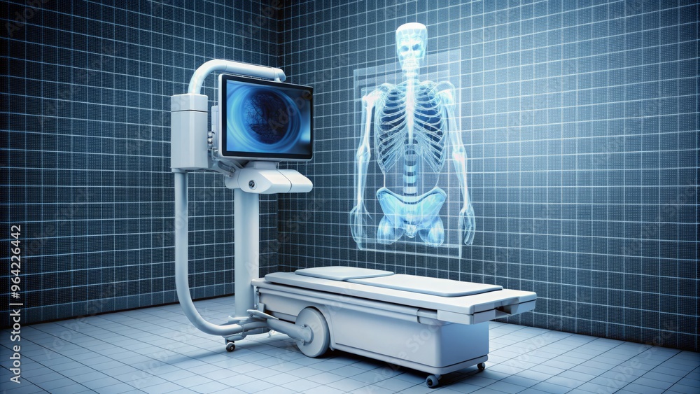 Innovative medical illustration of radiography machine producing ...