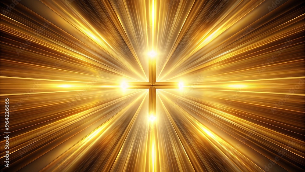 Golden light beams radiating from a central point on a background of ...