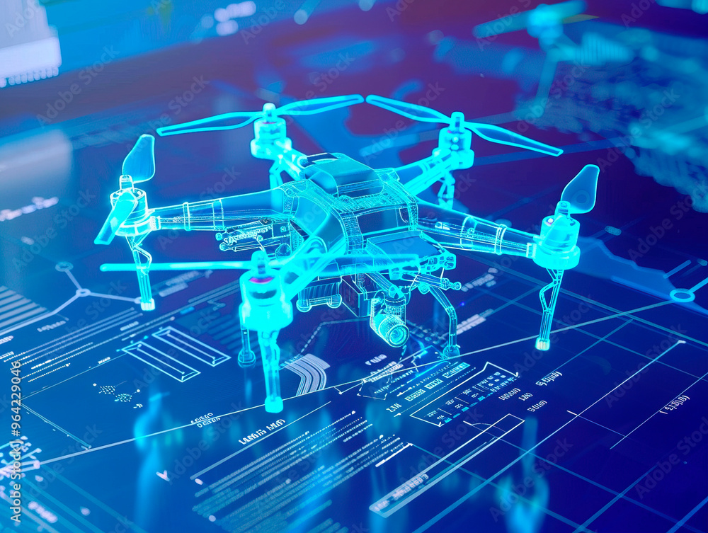 Drone visualization with augmented reality Transparent drone in studio ...