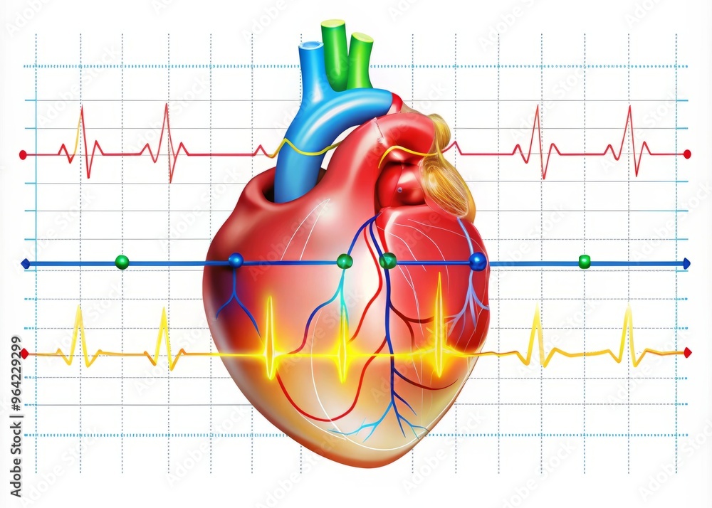 Illustration of ECG heart axis diagram on a clean white background with ...