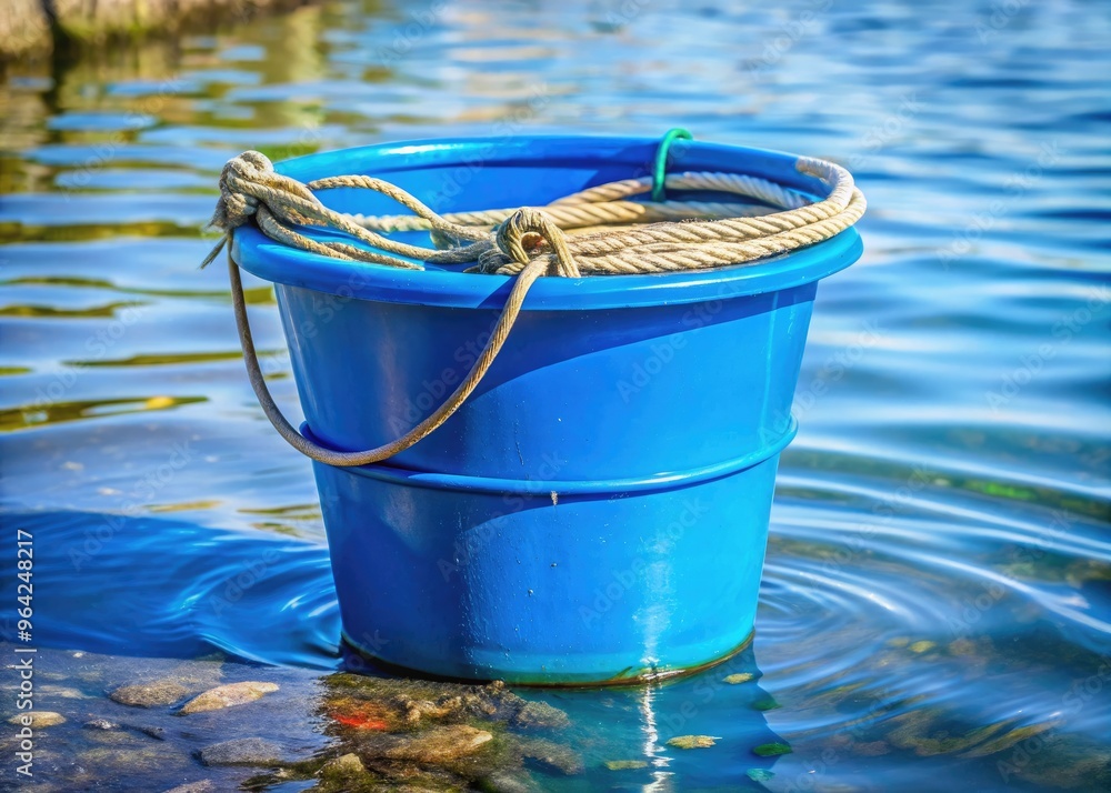 Blue Plastic Bucket With Rope And Floater, Commonly Used For Collecting ...