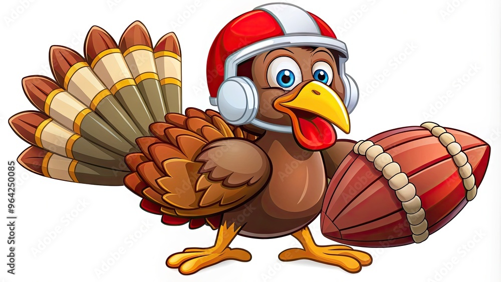 Cartoon Turkey Wearing A Football Helmet And Holding A Football ...