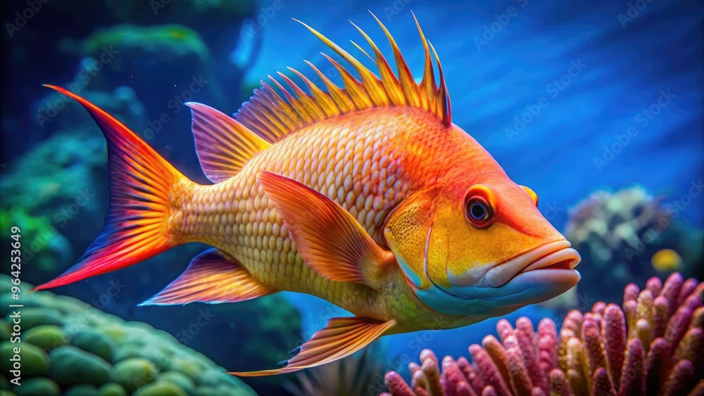 Close-Up Of A Vibrant, Orange-Scaled Hogfish With Blue Lips And A Spiky ...