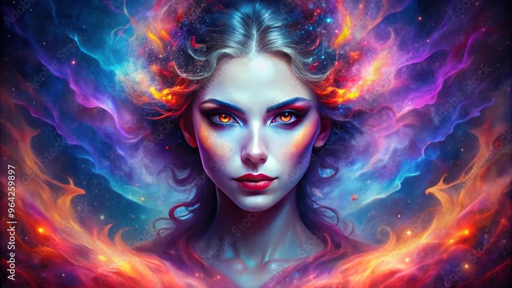 Ethereal Lilith emerges from swirling purple and crimson mist, her eyes ...